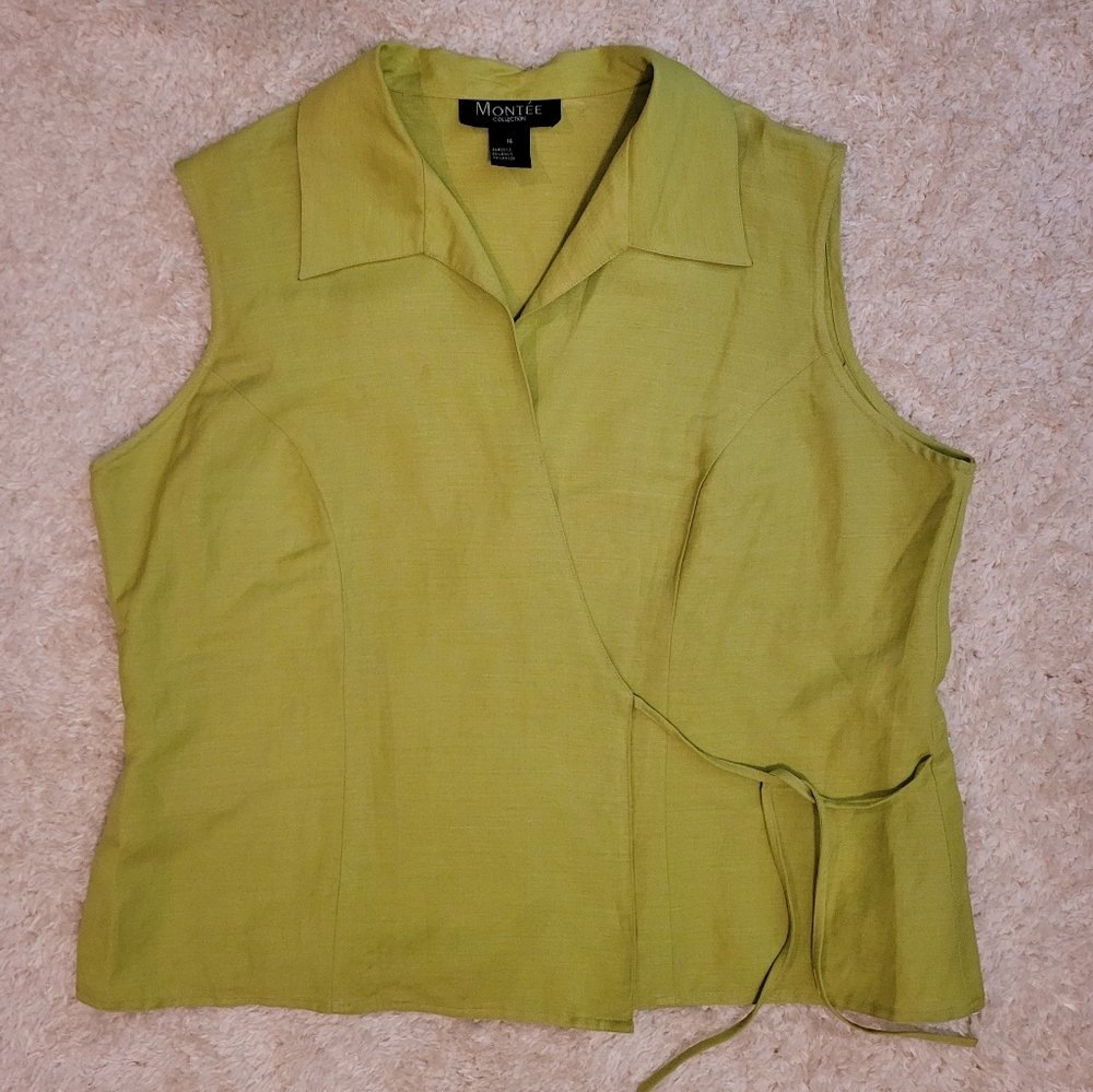 Vintage Montee' Collection Lime Green Wrap Top Size 16 - Gem